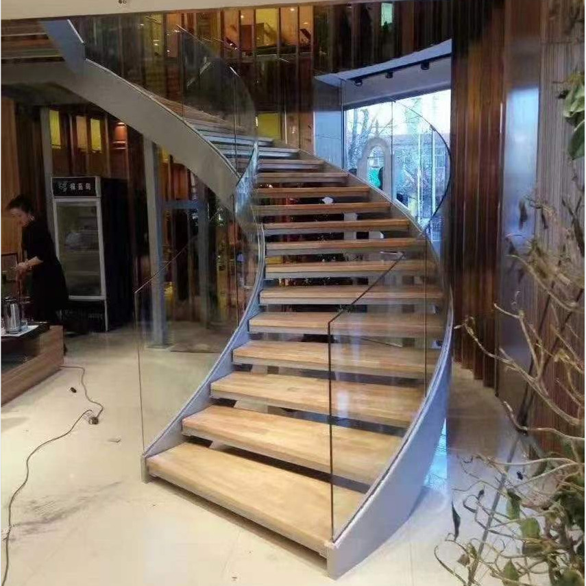 Spiral Rotating Stairs glass Balustrades Handrails Curved Tempered For ...